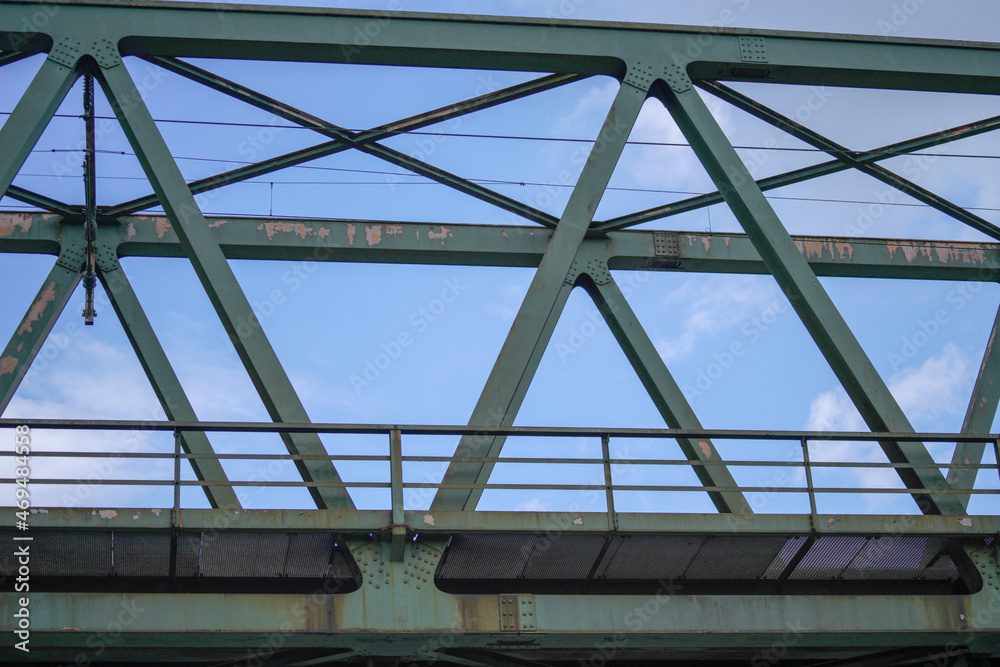 Steel construction of a cable car with riveted steel girders, steel ...