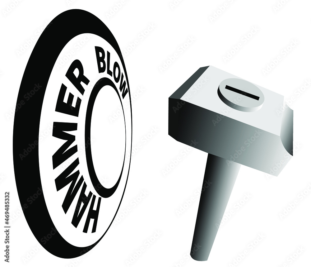 vector illustration with a three-dimensional image of a hammer in black ...