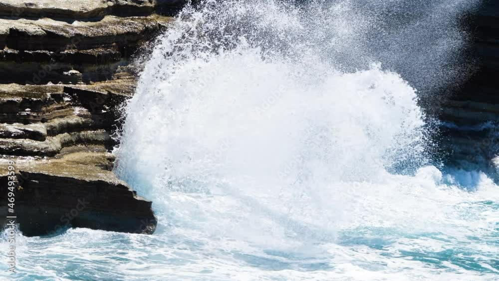 Sea storm 4k concept, landscape footage of ocean blue water and rocks ...