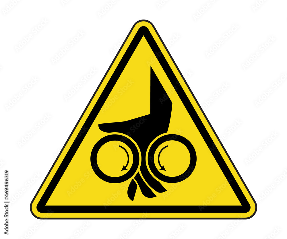 Hand Entanglement, Rollers Label Warning Sign. International Pinch ...