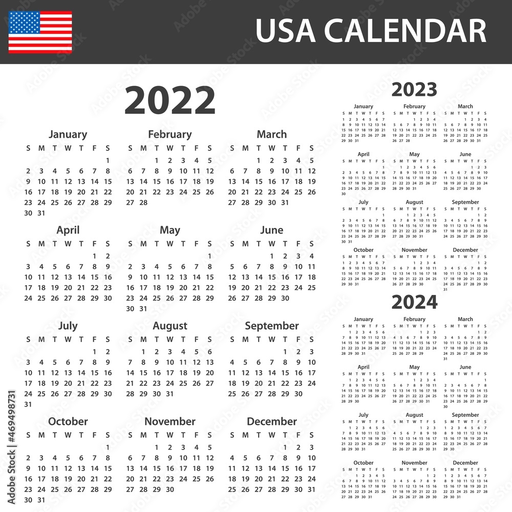 USA Calendar for 2022-2024. Scheduler, agenda or diary template. Week ...