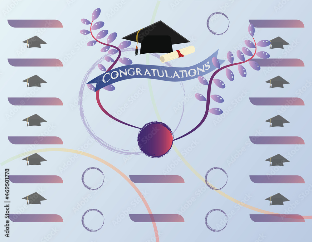 Graduation background with graduation cap and leaves, gradient colors ...