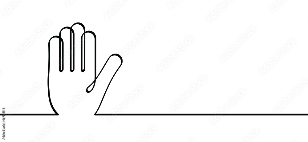Cartoon line drawing hands of stop hand gesture. Continuous line ...