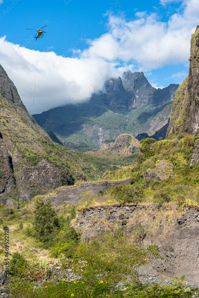 Majestic Cirque Valley. The iconic cirque valley in La Réunion, framed ...