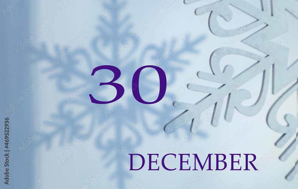 Calendar for December 30: name of the month in English, number 30 on a ...