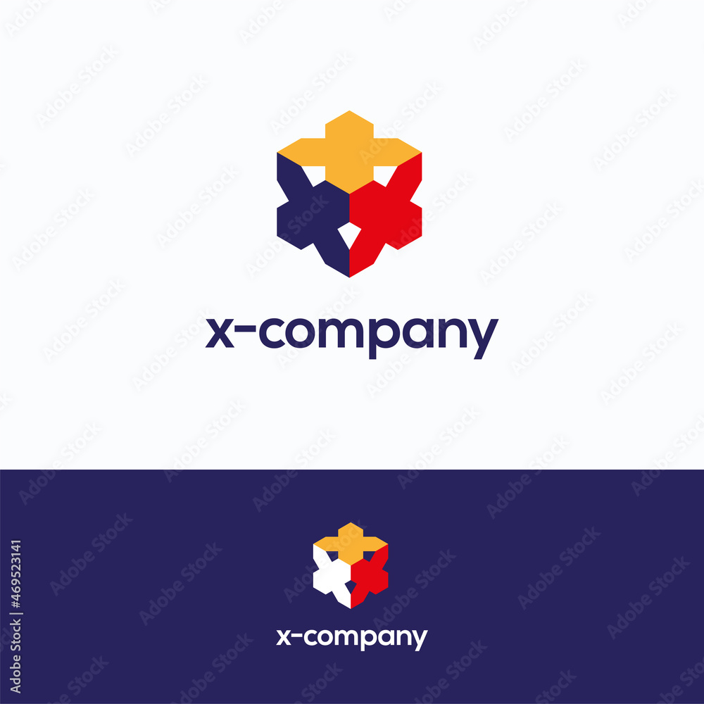 X company logo. X letter 3d logo template. Hexagon cube logotype with ...