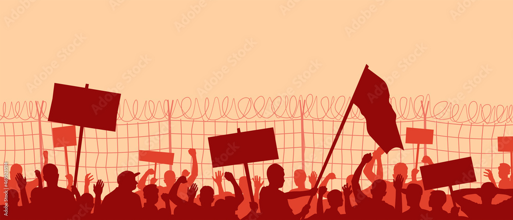 Migrants cross the border. Migration crisis. Border crossing. People at ...