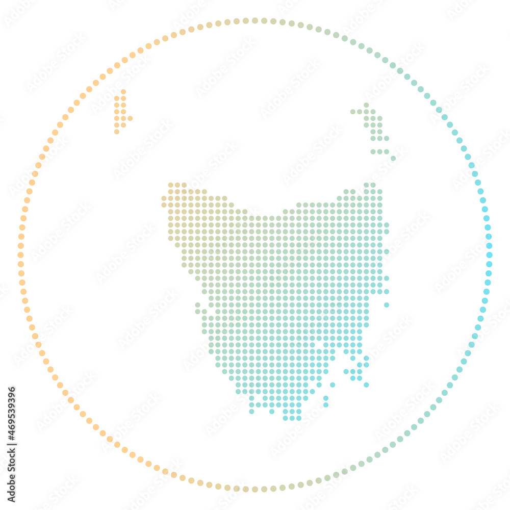 Tasmania digital badge. Dotted style map of Tasmania in circle. Tech ...
