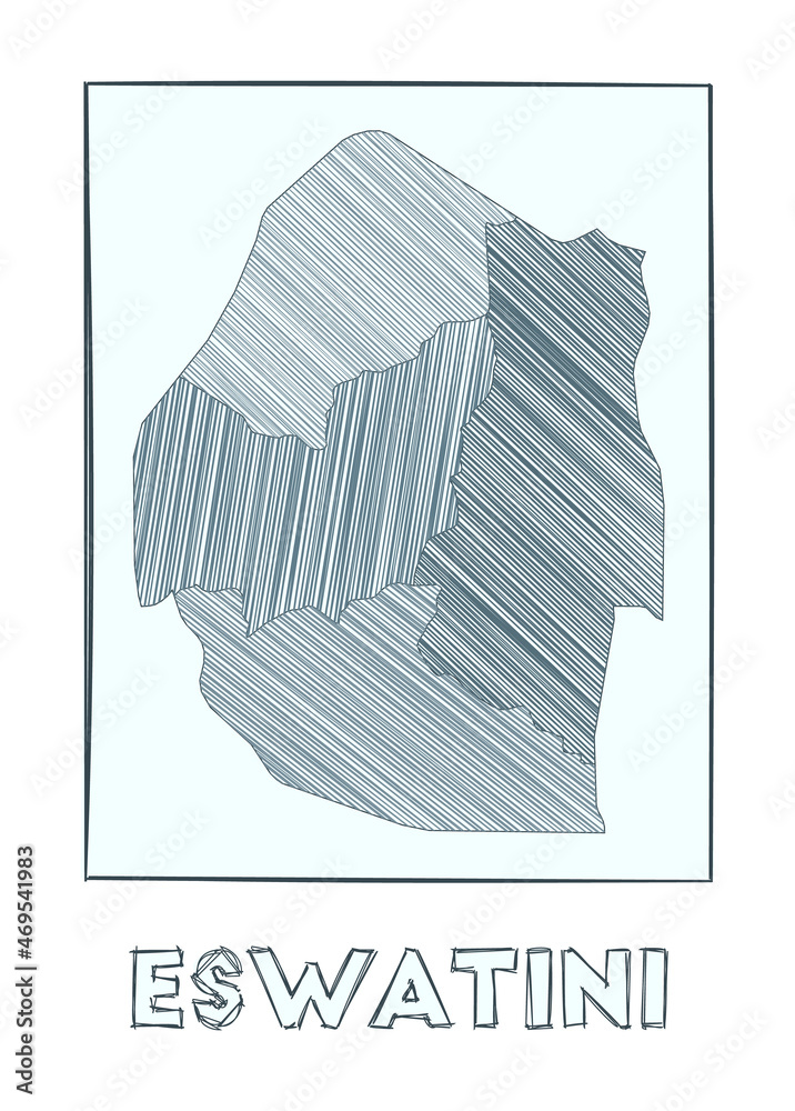 Sketch map of Swaziland. Grayscale hand drawn map of the country ...