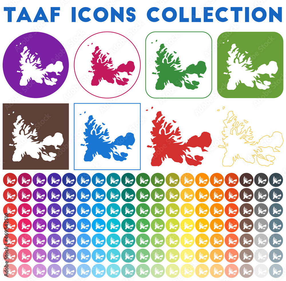 TAAF icons collection. Bright colourful trendy map icons. Modern TAAF ...