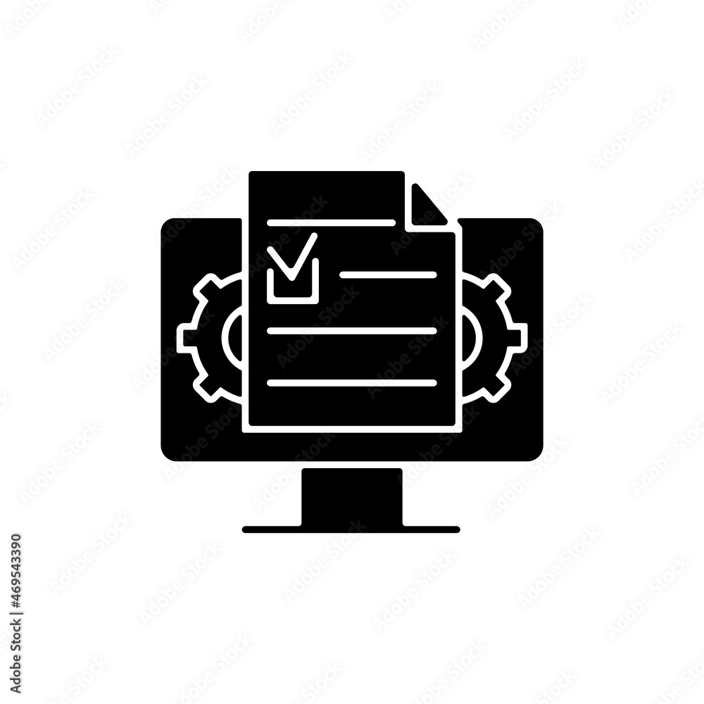 Document management black glyph icon. Creating and organizing online ...