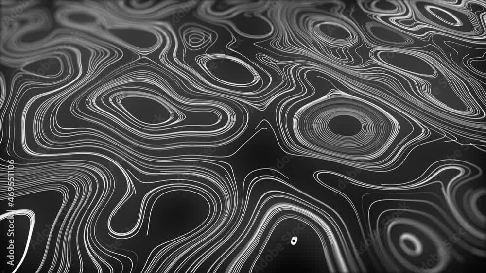 White outline topographic contour map abstract tech motion graphic ...