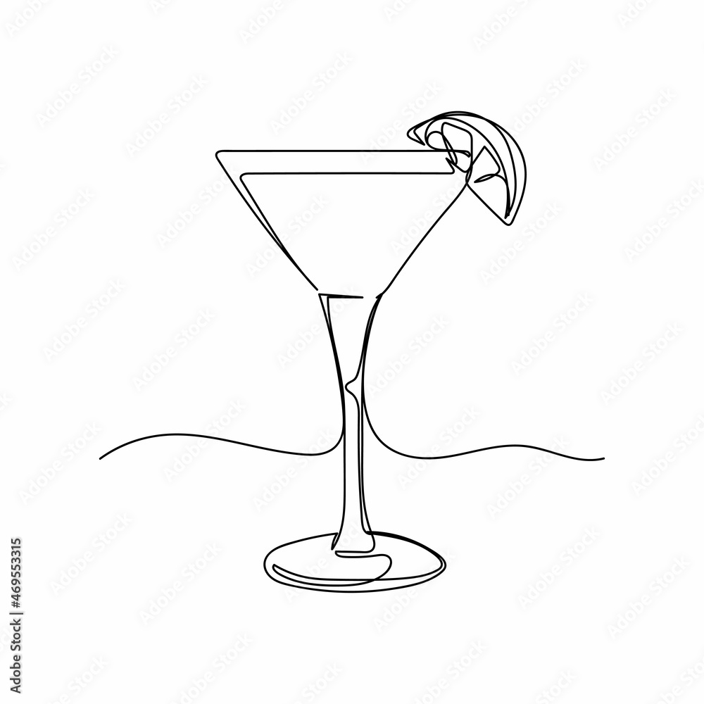 Vector continuous one single line drawing icon of glass of daiquiri ...