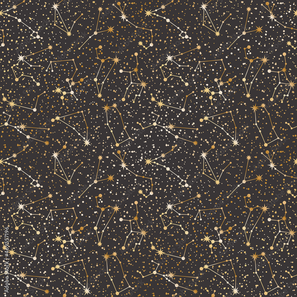 Vector zodiac constellations. Celestial seamless pattern. Stylized ...