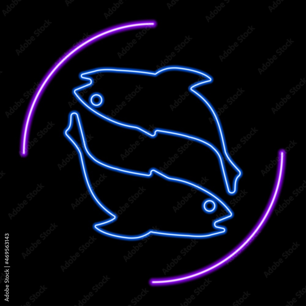 Pisces zodiac sign neon, modern glowing banner design, colorful trend ...