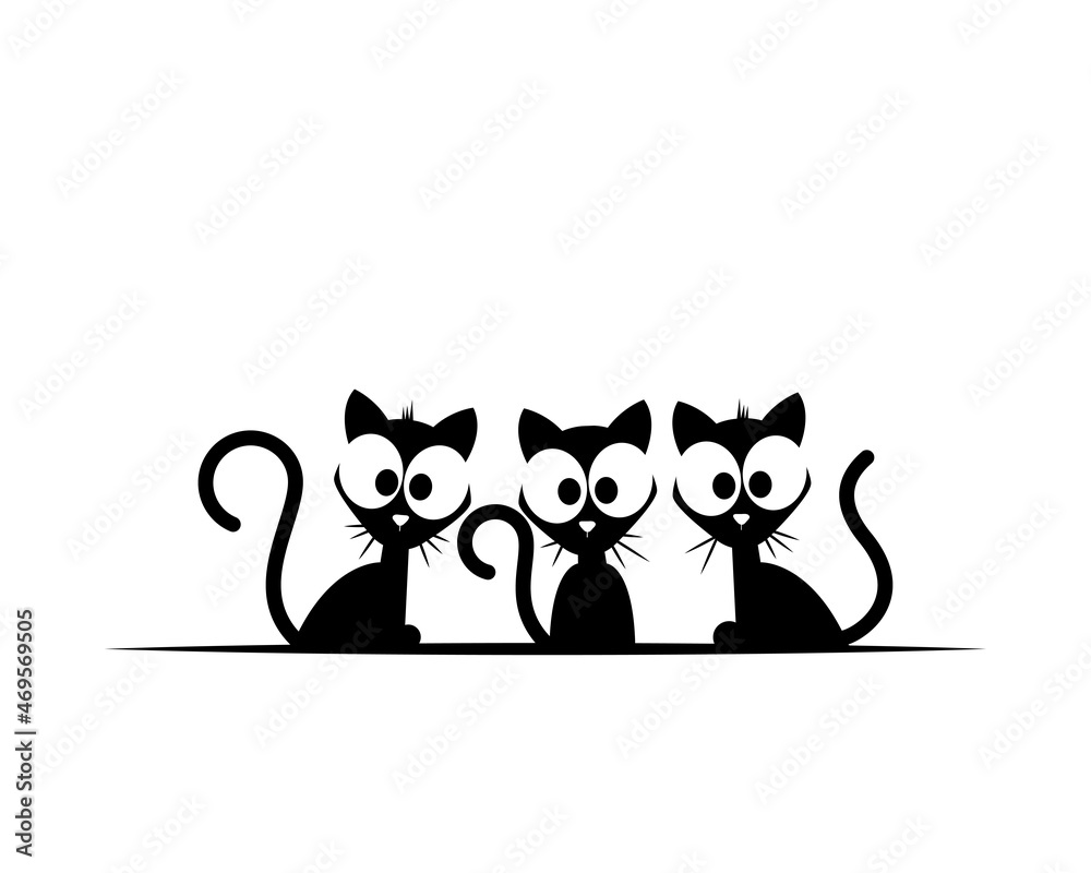 Funny cats silhouettes cartoon illustrations, vector. Cute childish ...