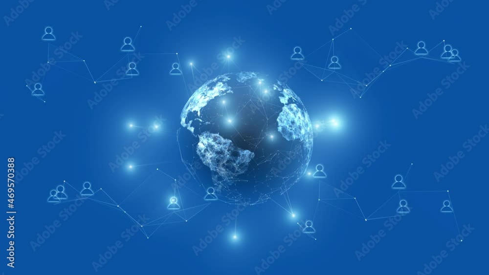 Bright blue digital earth planet with people icons network connection ...
