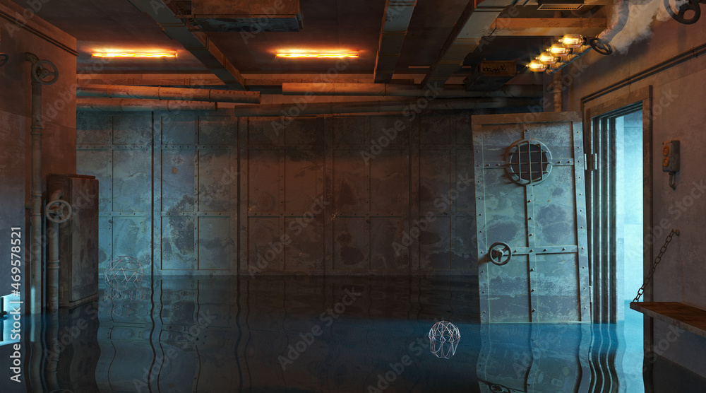 Poster Technological disaster corridor of bunker secret laboratory ...