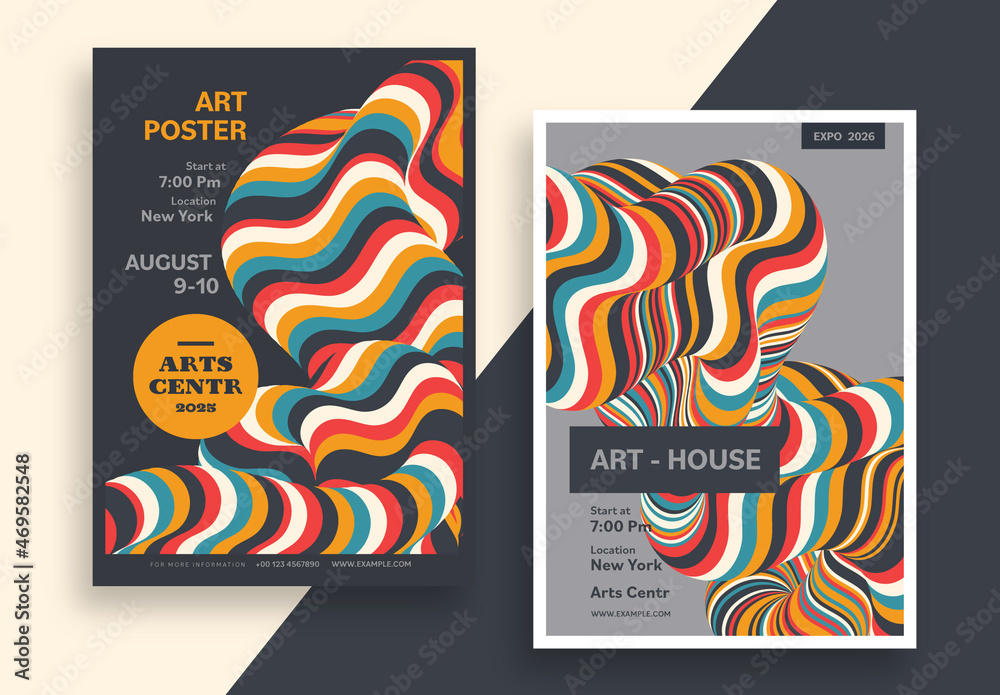 Art Retro Posters Layout with Wavy Line Stock Template | Adobe Stock