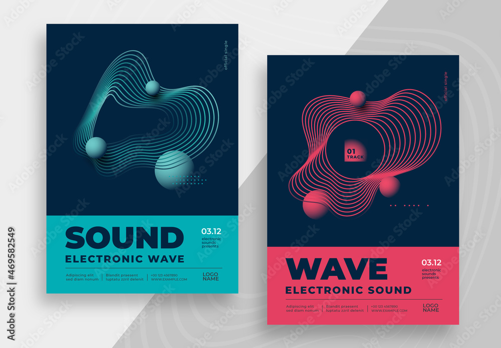 Sound Wave Music Posters Layout with Blue and Red Accent Stock Template ...