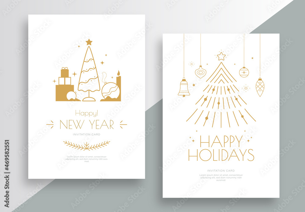 Christmas Cards Layout with Gold Tree Stock Template | Adobe Stock
