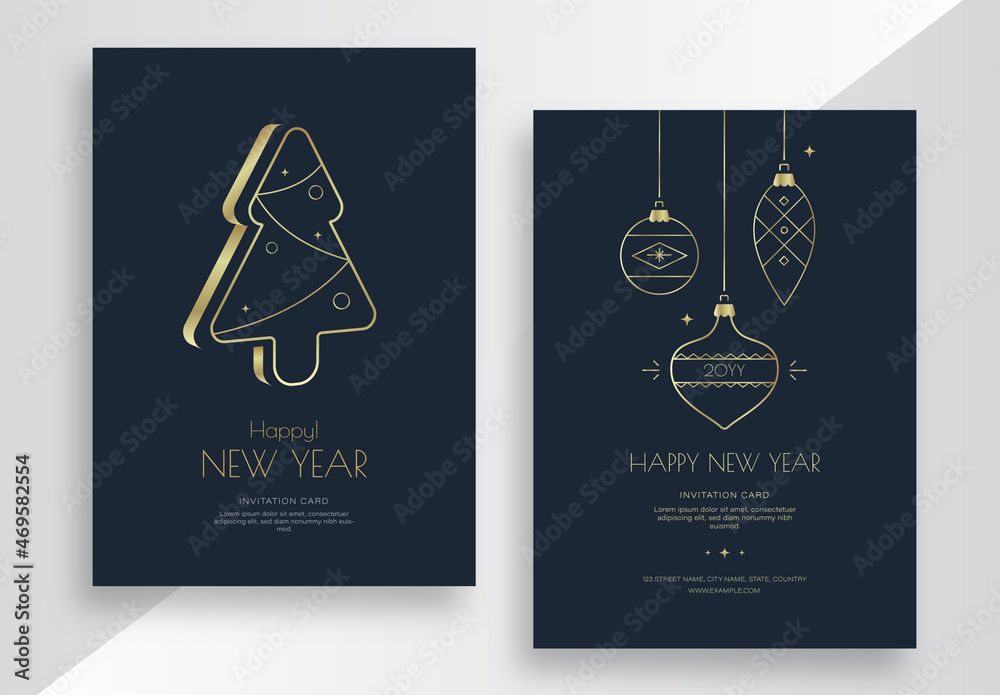 New Year Invitation Card Set with Gold Elements Stock Template | Adobe ...