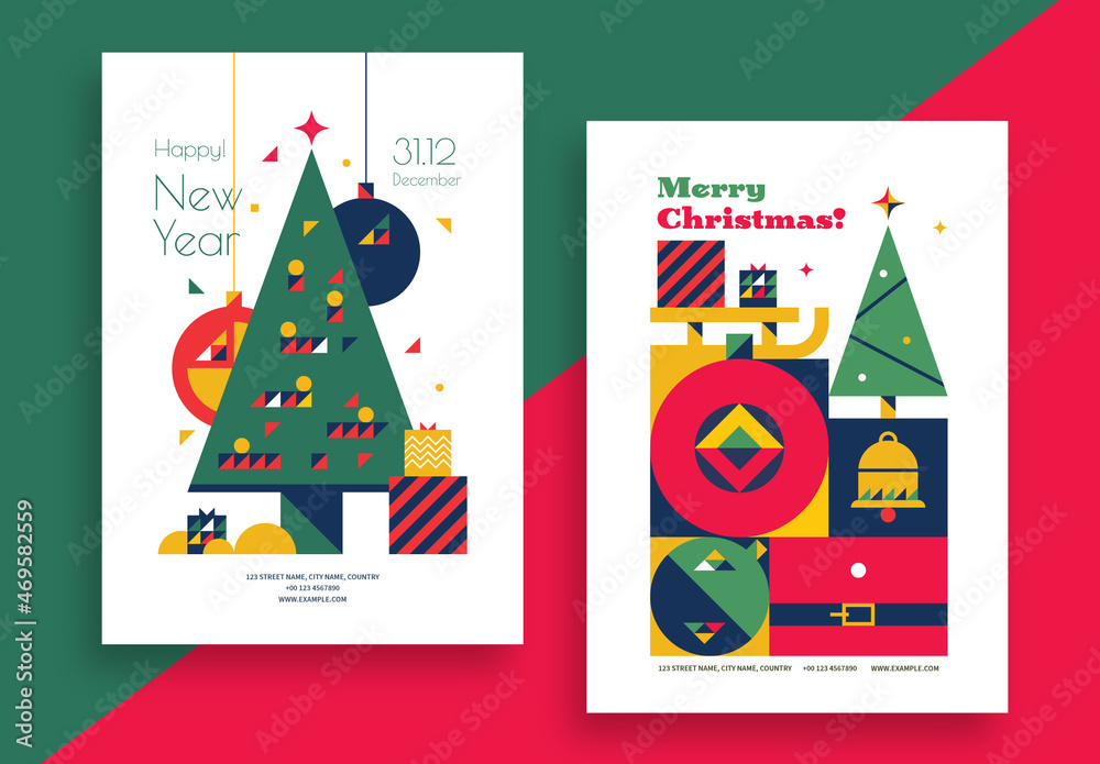 Christmas Cards Invitation Layout with Holidays Decoration Stock ...