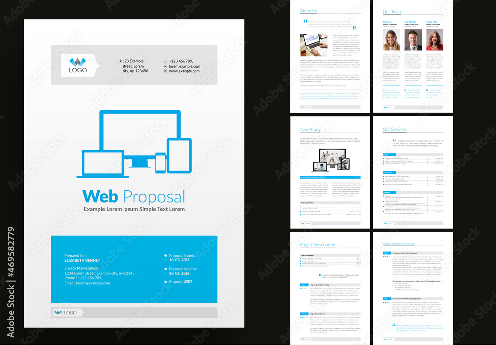 Web Proposal with Light Blue Design Stock Template | Adobe Stock