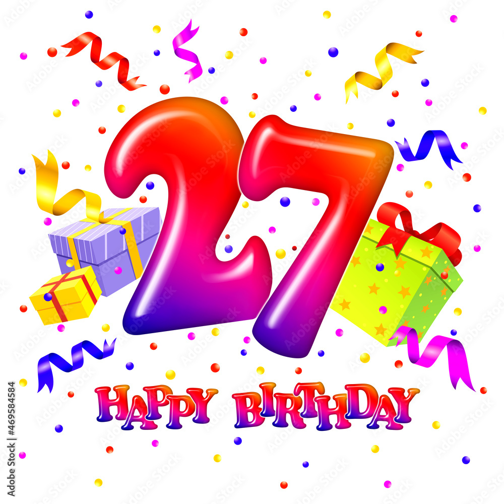 27 years birthday. Celebration background with number twenty seven and ...