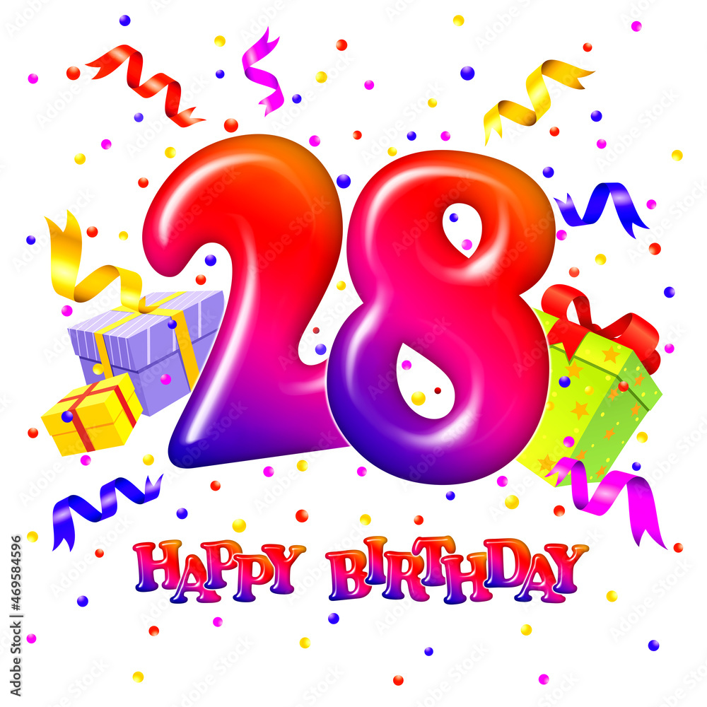 28 years birthday. Celebration background with number twenty eight and ...