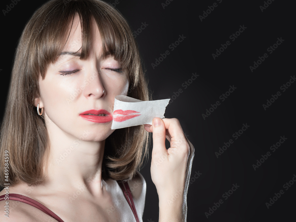 Feminism protest concept. Scotch tape as a symbol of restriction of ...