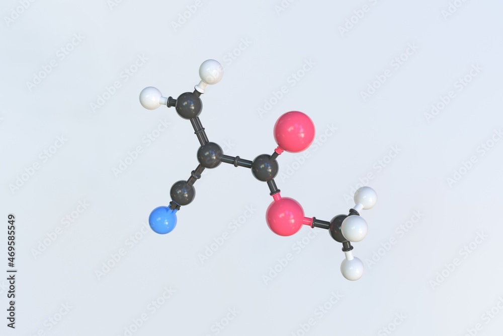 Molecule of methyl cyanoacrylate, isolated molecular model. 3D ...