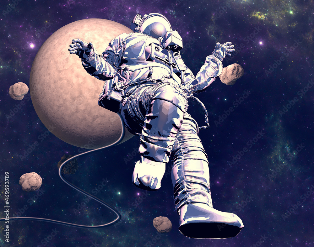 Astronaut floating in space. New worlds and unexplored galaxies ...