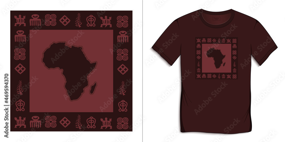 Africa Map with African hieroglyphs, Adinkra symbols, isolated on ...