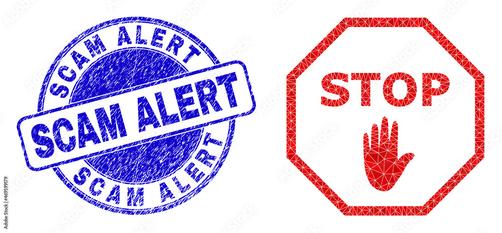 Low-Poly triangulated octagon stop hand 2d illustration with Scam Alert ...