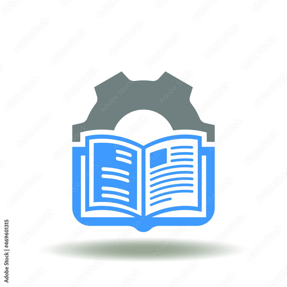 Vector illustration of book with gear. Icon of education. Symbol of ...