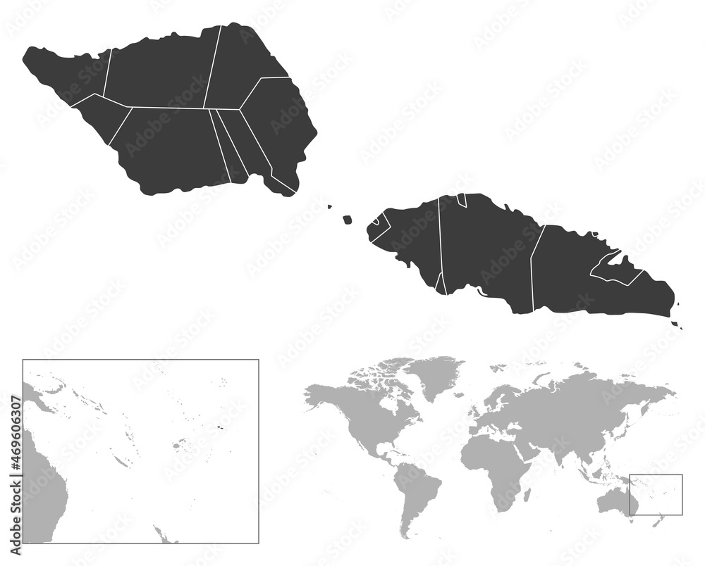 Samoa - detailed country outline and location on world map. Stock ...