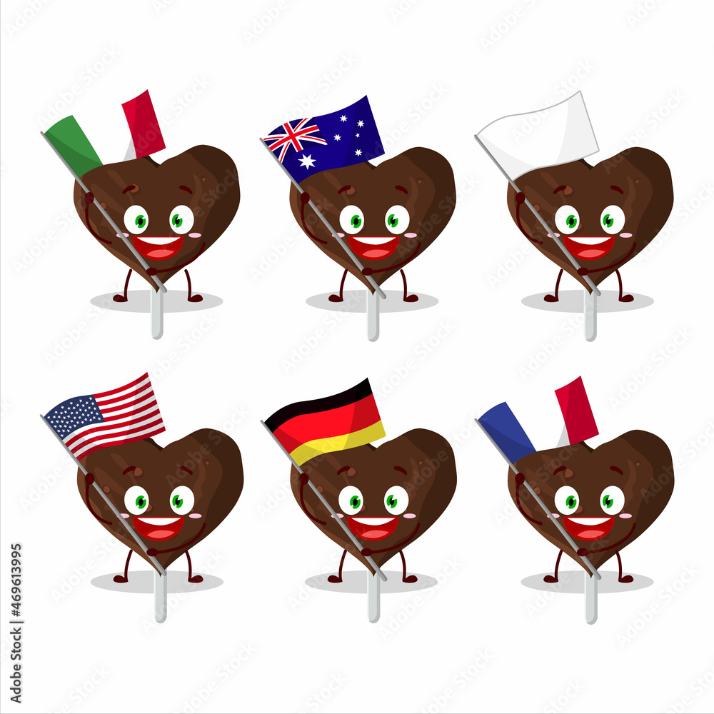 Love cookies chocolate candy cartoon character bring the flags of ...