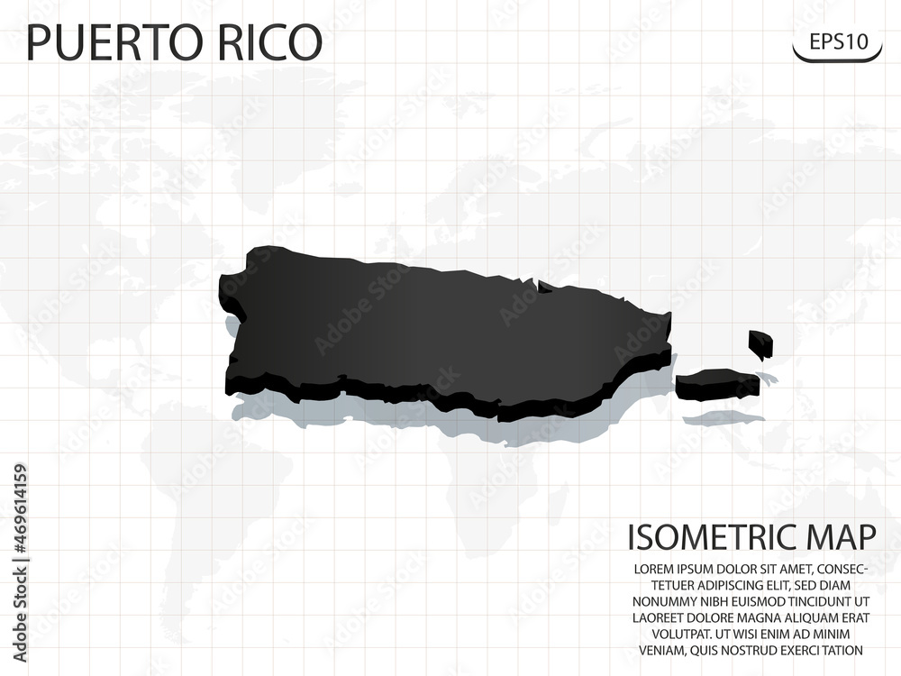 3D Map black of Puerto Rico on world map background .Vector modern ...