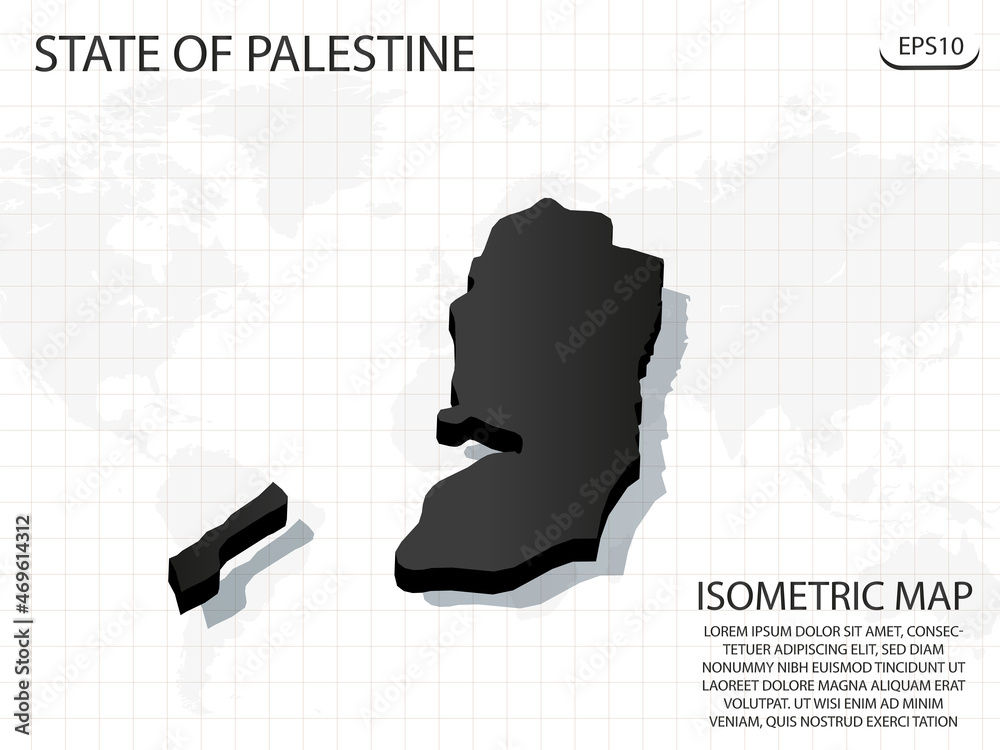 3D Map black of State of Palestine on world map background .Vector ...