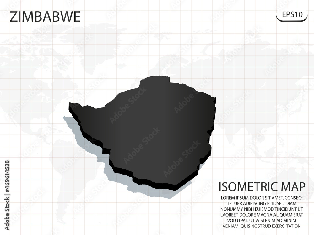 3D Map black of Zimbabwe on world map background .Vector modern ...