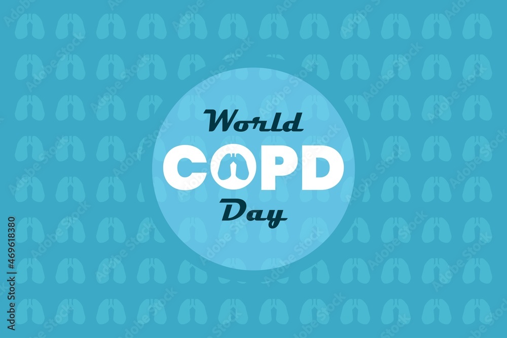 World COPD Day typography on blue background. Lung negative space sign ...
