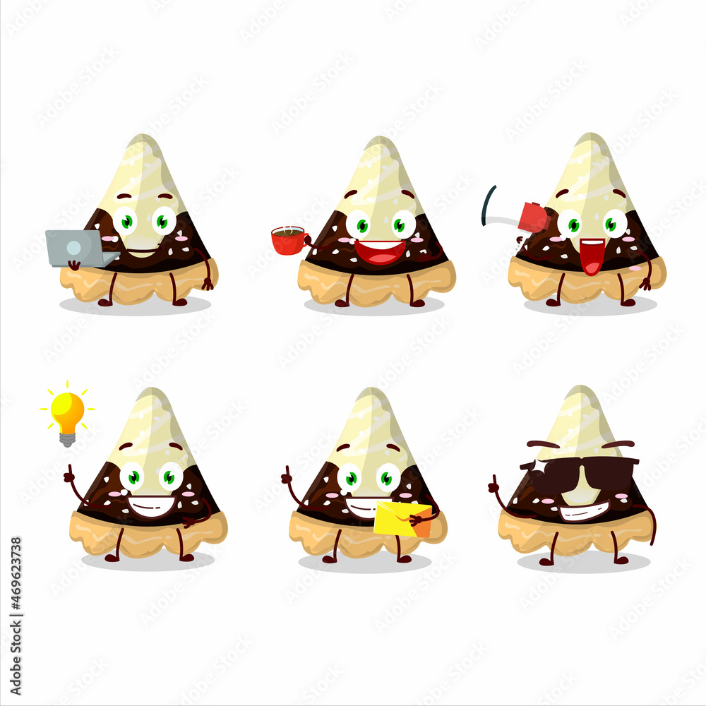 Slice of star chocolate pie cartoon character with various types of ...