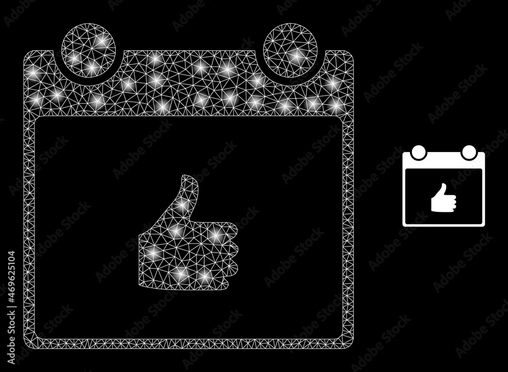 Glossy polygonal mesh web thumb up calendar page icon with glare effect ...