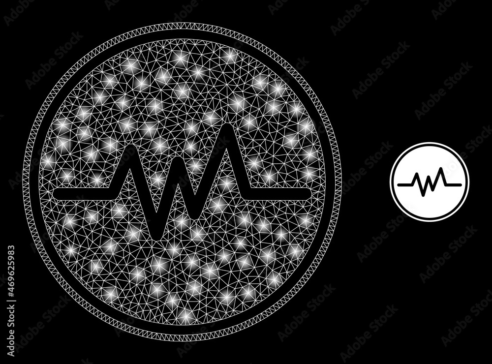 Glossy polygonal mesh net pulse signal icon with glitter effect on a ...