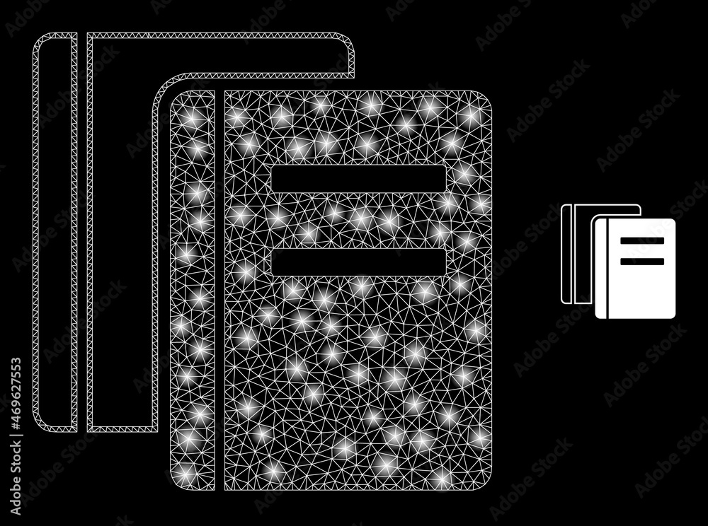 Glossy polygonal mesh web books icon with glow effect on a black ...