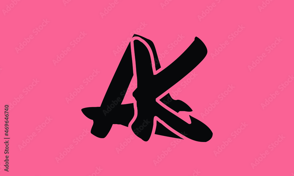 Handwritten AK brush alphabet - Logo icon design template in black and ...