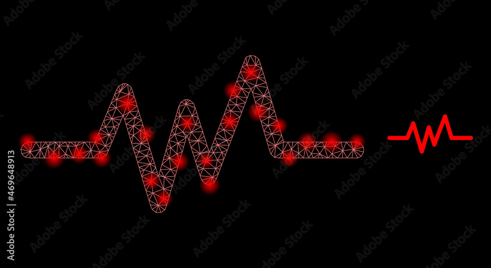 Glossy polygonal mesh net pulse signal icon with glare effect on a ...