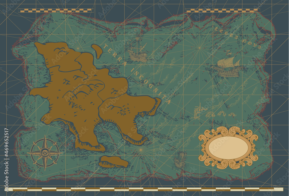 vector image of ancient nautical chart of sea routes of medieval ships ...