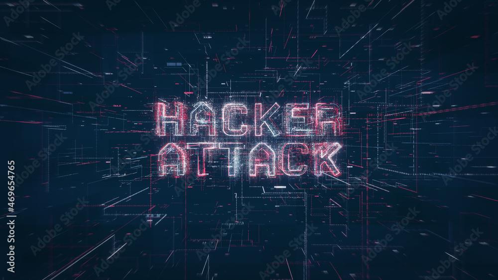 Hacker attack title on a digital binary code network and data ...